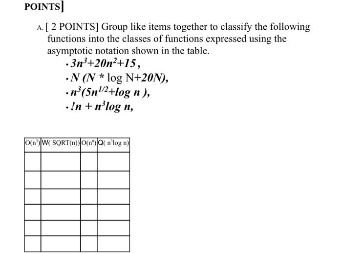 Solved A. [ 2 POINTS] Group like items together to classify | Chegg.com