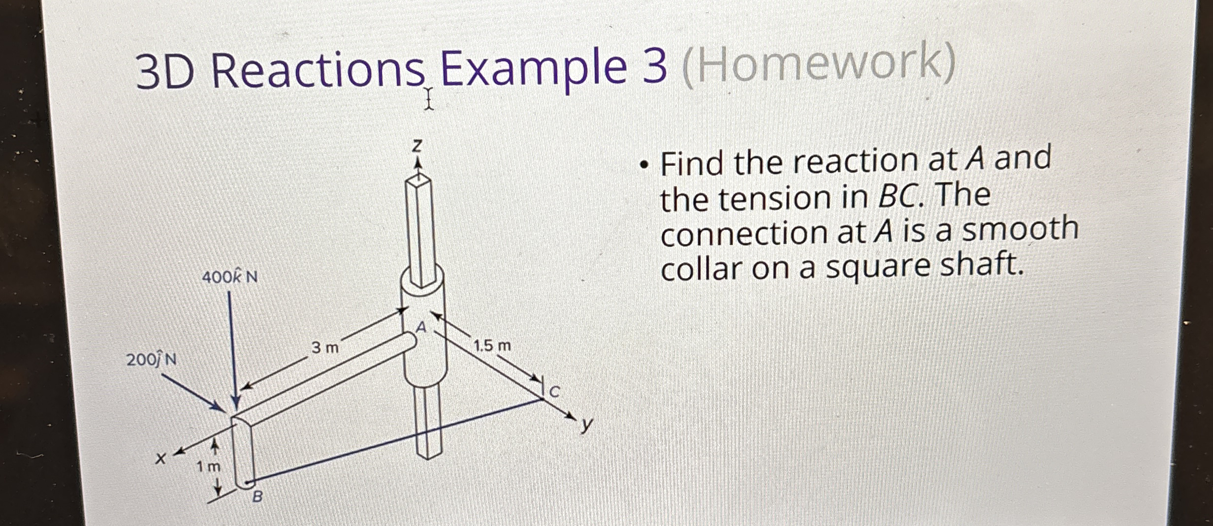 Solved 3D Reactions Example 3 (Homework)Find the reaction at | Chegg.com