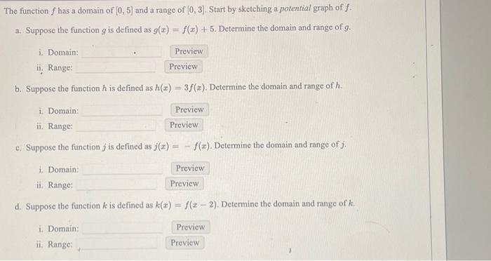 Solved The function f has a domain of [0,5] and a range of | Chegg.com