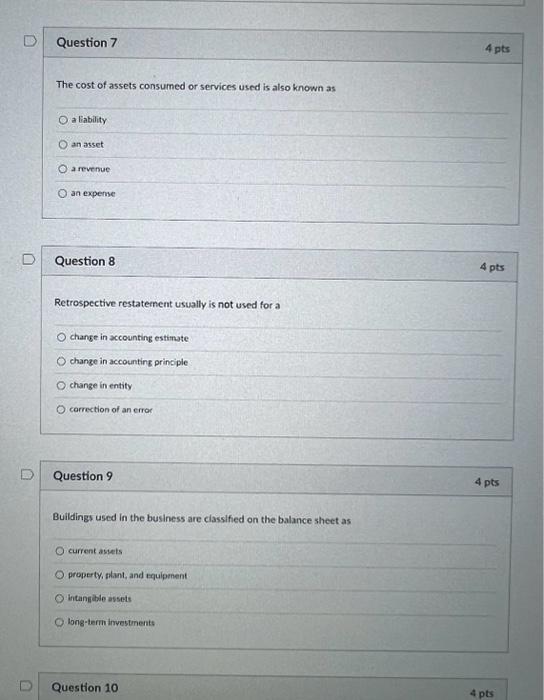 Solved The cost of assets consumed or services used is also | Chegg.com