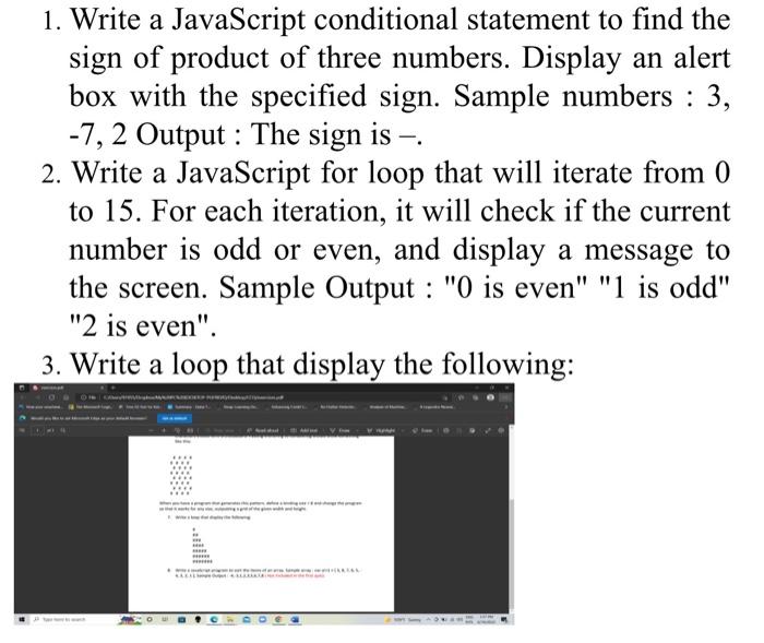 Solved 1. Write a JavaScript conditional statement to find | Chegg.com