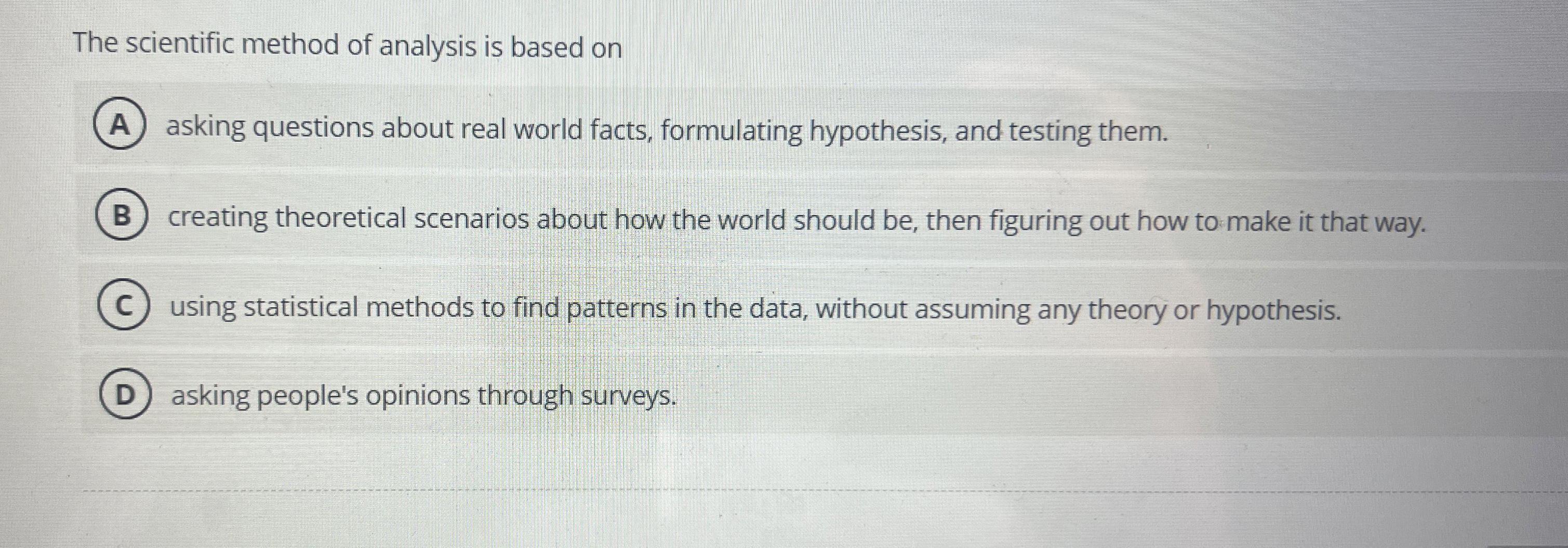 Solved The scientific method of analysis is based onasking | Chegg.com