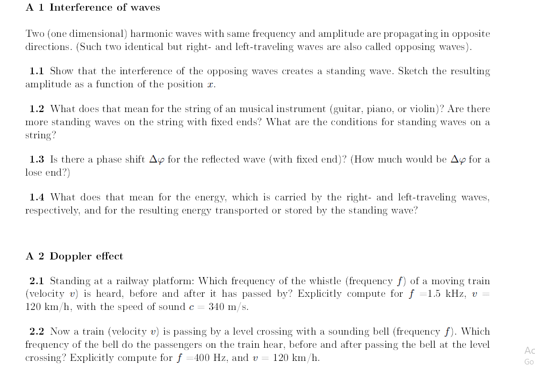 Solved A 1 ﻿Interference of wavesTwo (one dimensional) | Chegg.com