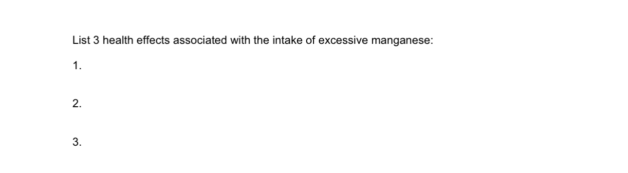 Solved List 3 ﻿health effects associated with the intake of | Chegg.com