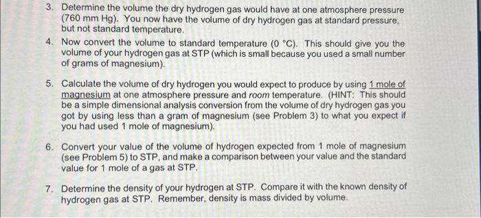 3. Determine the volume the dry hydrogen gas would | Chegg.com