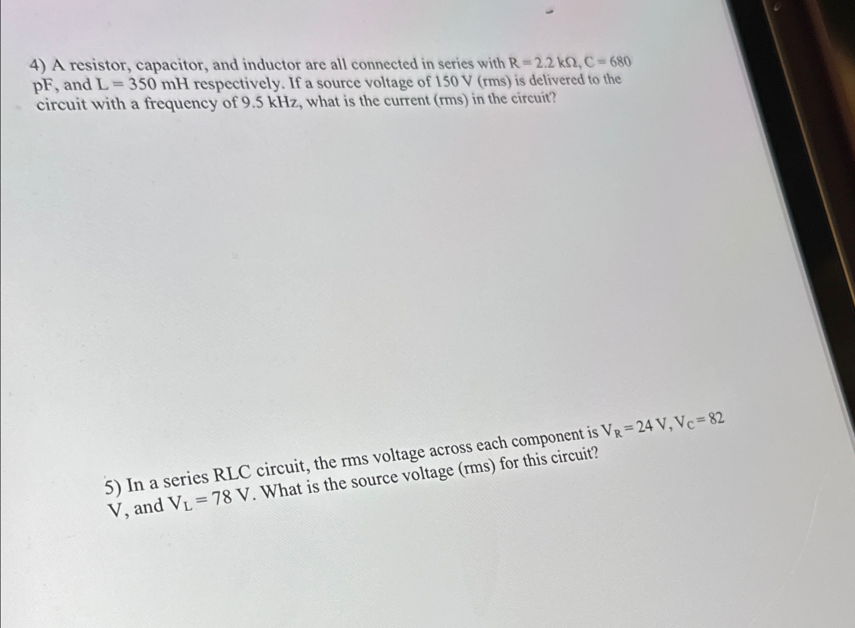 Solved A resistor, capacitor, and inductor are all connected | Chegg.com