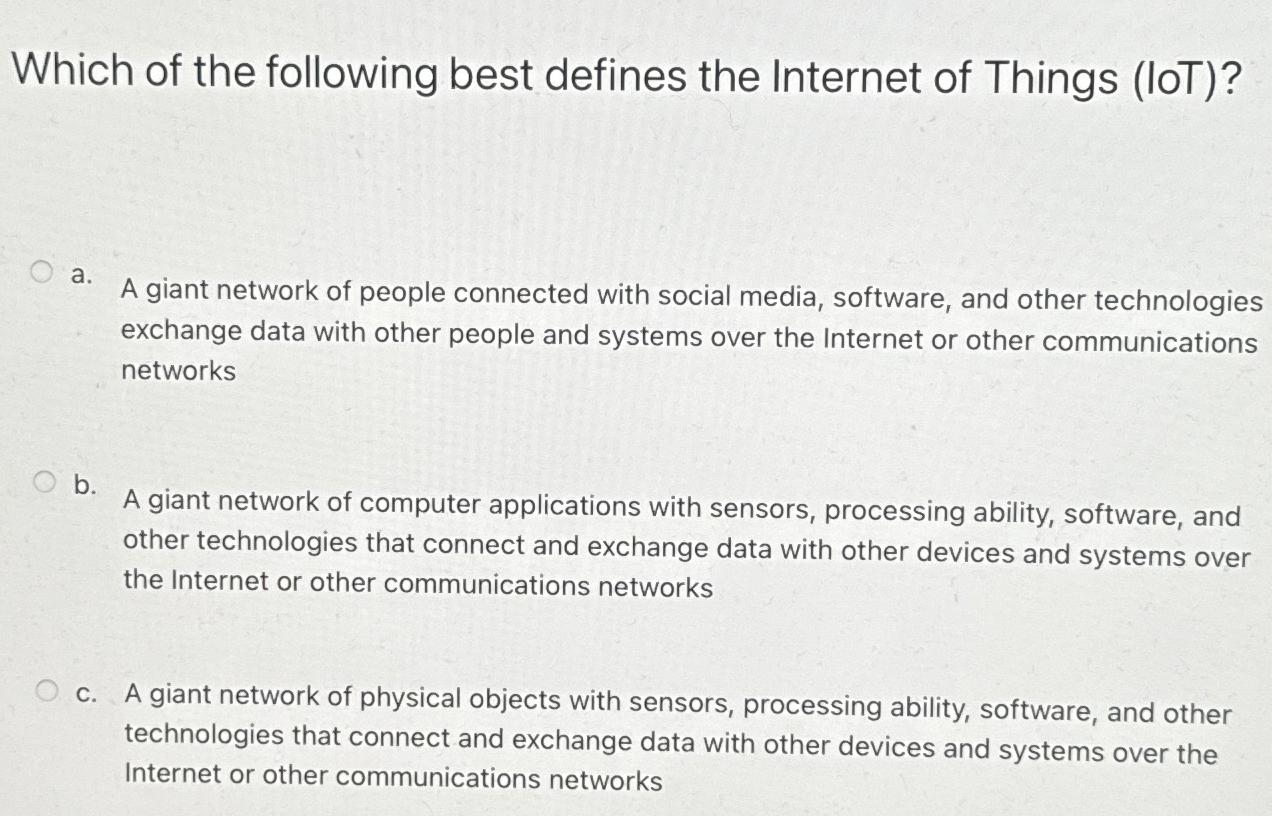 Solved Which of the following best defines the Internet of | Chegg.com