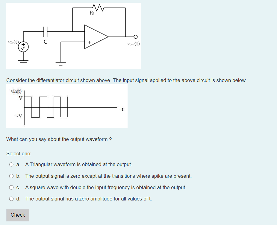 Solved by an EXPERT Consider the differentiator circuit shown above. The | Chegg.com