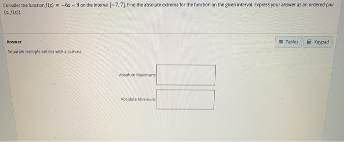 Solved Consider the function f(x) = -6x - 9 on the interval | Chegg.com