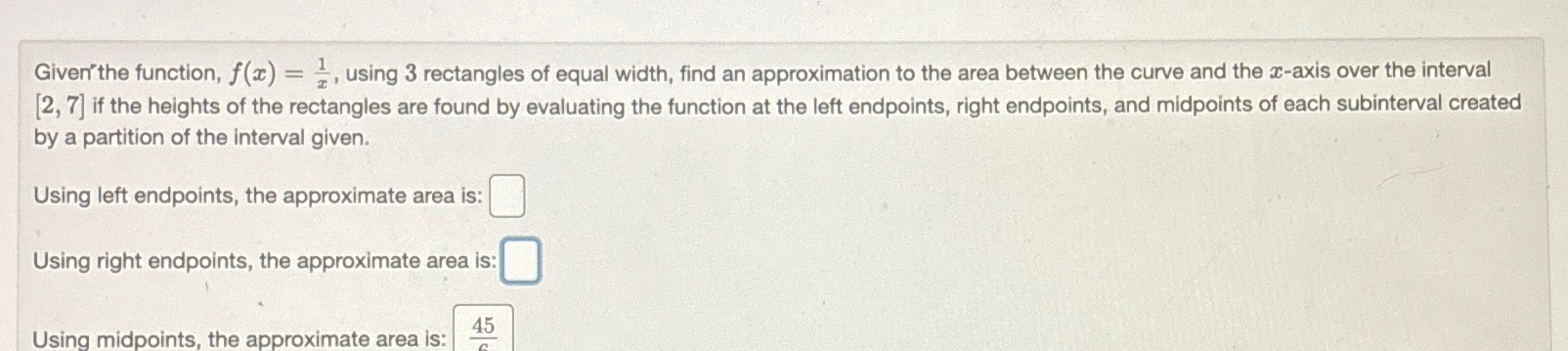 Solved Given' the function, f(x)=1x, ﻿using 3 ﻿rectangles of | Chegg.com