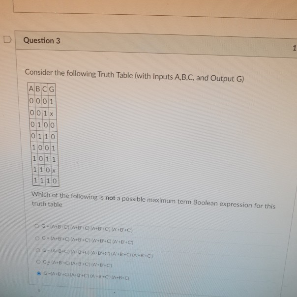 Solved Question 3 1 Consider the following Truth Table (with | Chegg.com