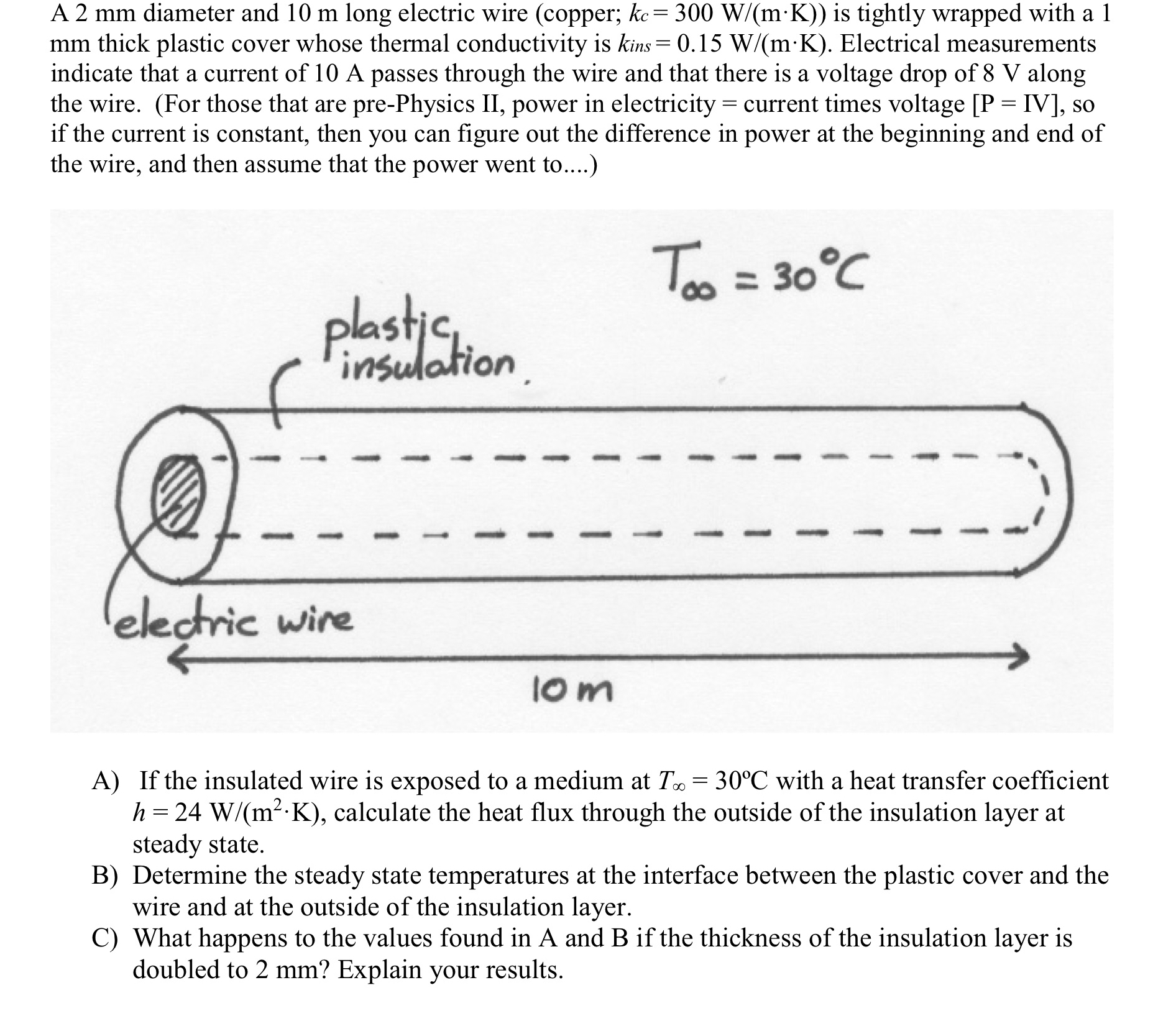 Solved A 2mm ﻿diameter and 10m ﻿long electric wire (copper; | Chegg.com