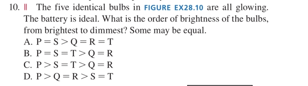 Solved ॥ ﻿The five identical bulbs in FIGURE EX28.10 ﻿are | Chegg.com