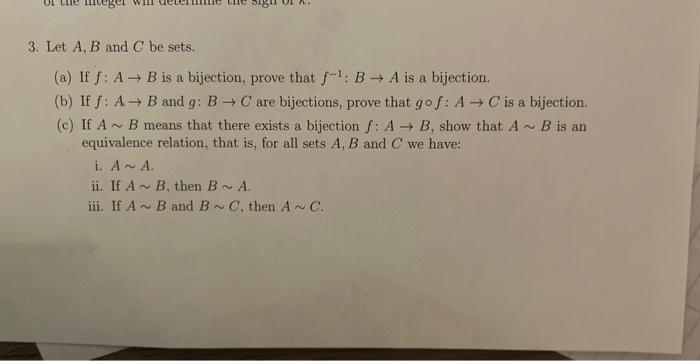 Solved 3. Let A,B and C be sets. (a) If f:A→B is a | Chegg.com