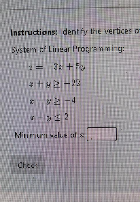 Solved Instructions: Identify the vertices o System of | Chegg.com