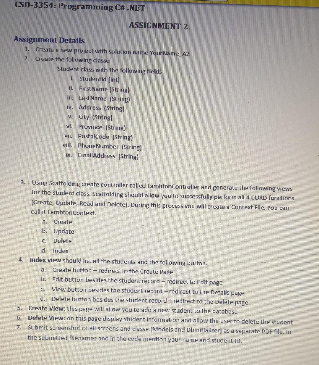 Solved Csd 3354 Programming C Net Assignment 2 Assignment 