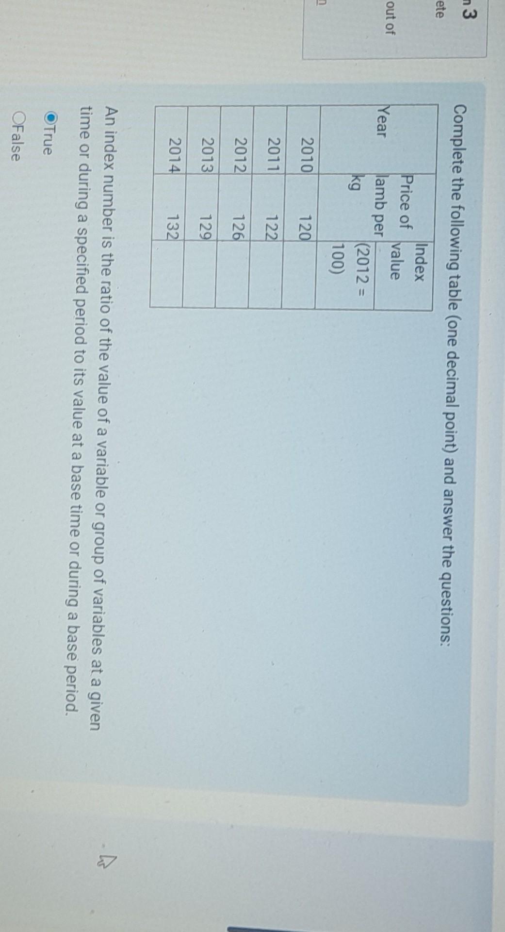 Complete the following table (one decimal point) and | Chegg.com