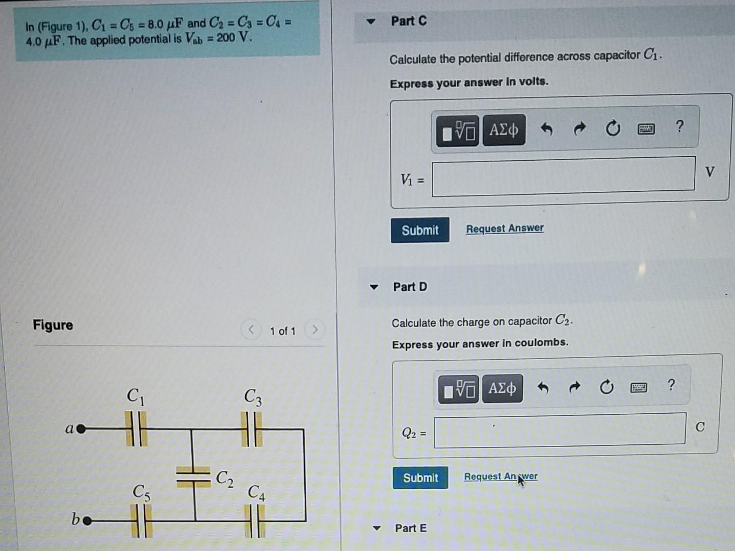 Solved In (Figure 1), C1 =C5 = 8.0 pF and C2 =C3 = C4 = 4.0 | Chegg.com