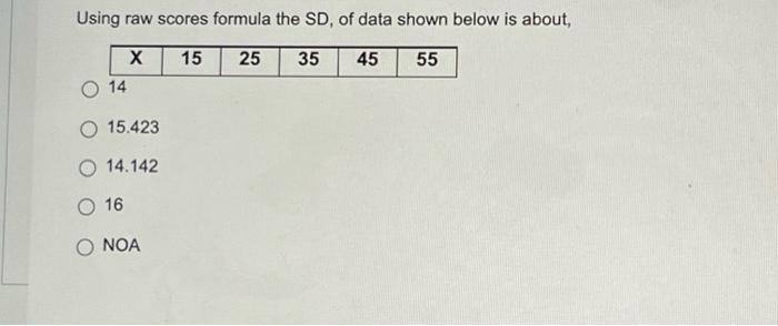 Solved Using raw scores formula the SD, of data shown below | Chegg.com