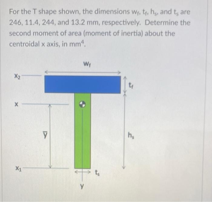 Solved For the T shape shown, the dimensions wf,tf,hs and ts | Chegg.com