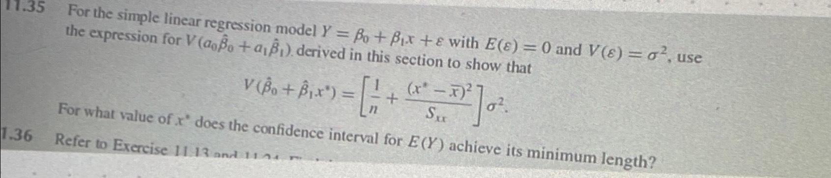 Solved 11.35 ﻿For the simple linear regression model | Chegg.com
