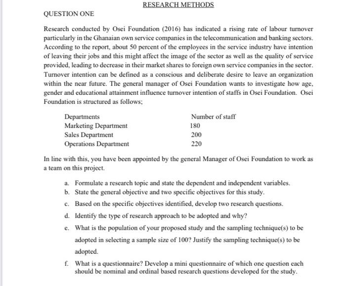 Solved RESEARCH METHODS QUESTION ONE Research conducted by | Chegg.com
