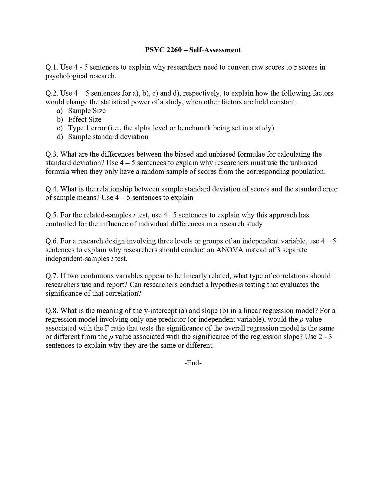 Solved PSYC 2260 - ﻿Self-AssessmentQ.1. ﻿Use 4 - 5 | Chegg.com