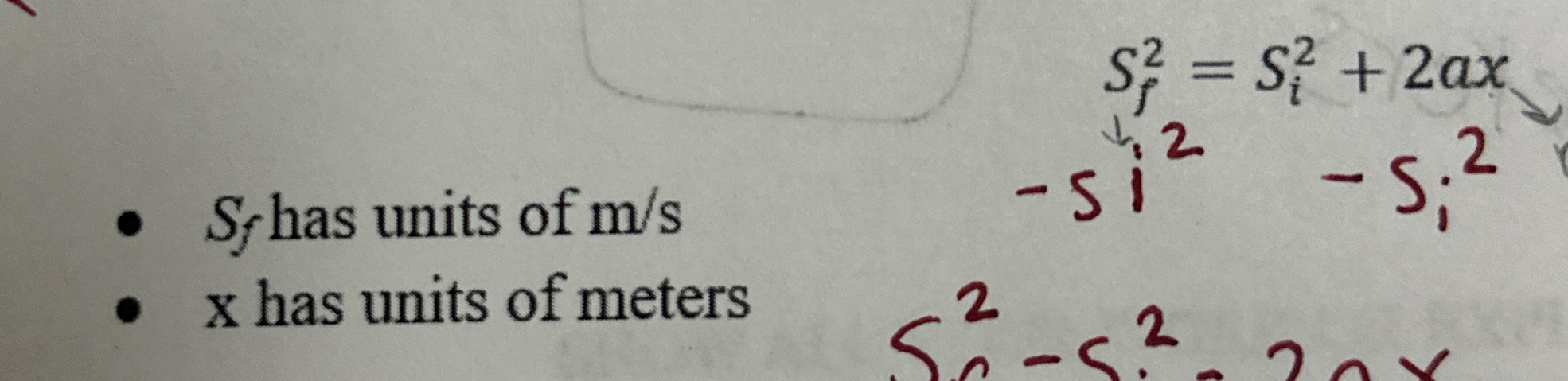 Solved Sf ﻿has units of mssf2=Si2+2ax-siyi2-si2x ﻿has units | Chegg.com