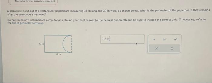 Solved A semicircle is cut out of a rectangular paperboard | Chegg.com