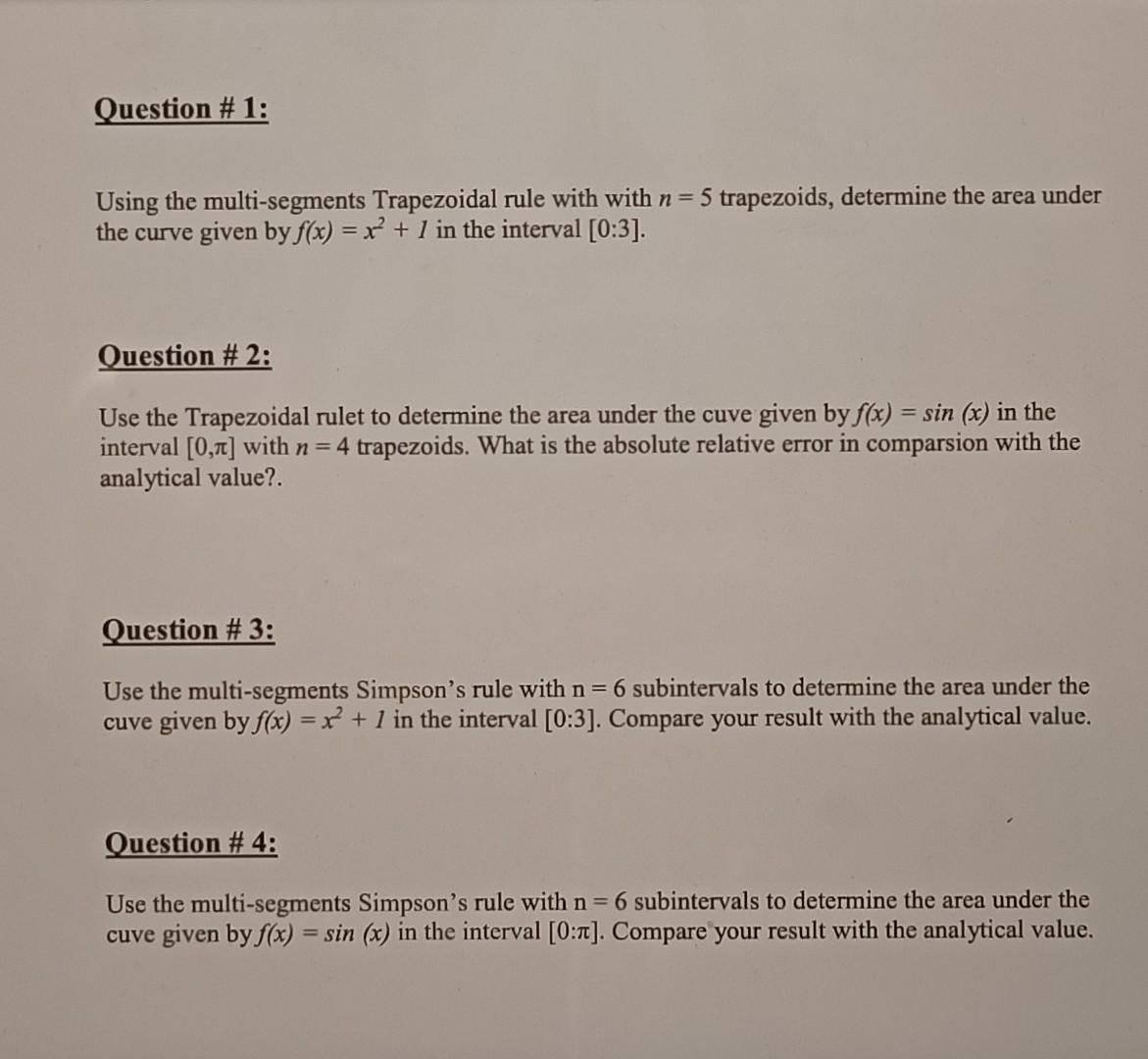 Solved Using the multi-segments Trapezoidal rule with with | Chegg.com