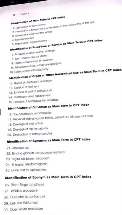 Solved help with the CPT index and underline the word in | Chegg.com