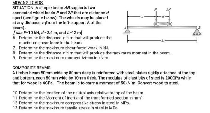 Solved MOVING LOADS: 2P SITUATION: A simple beam AB supports | Chegg.com
