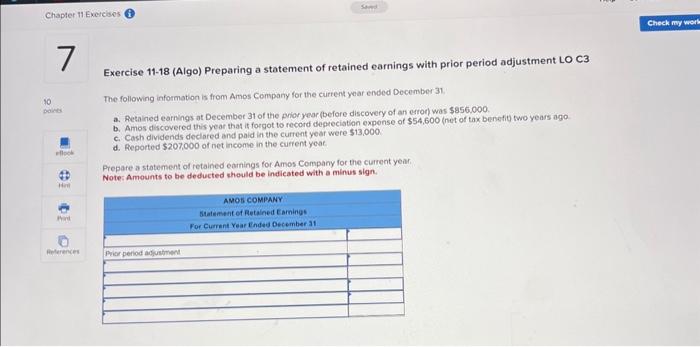 Solved Exercise 11-18 (Algo) Preparing a statement of | Chegg.com