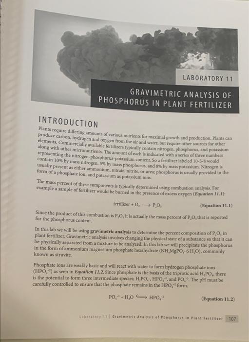 Solved LABORATORY 11 GRAVIMETRIC ANALYSIS OF PHOSPHORUS IN | Chegg.com
