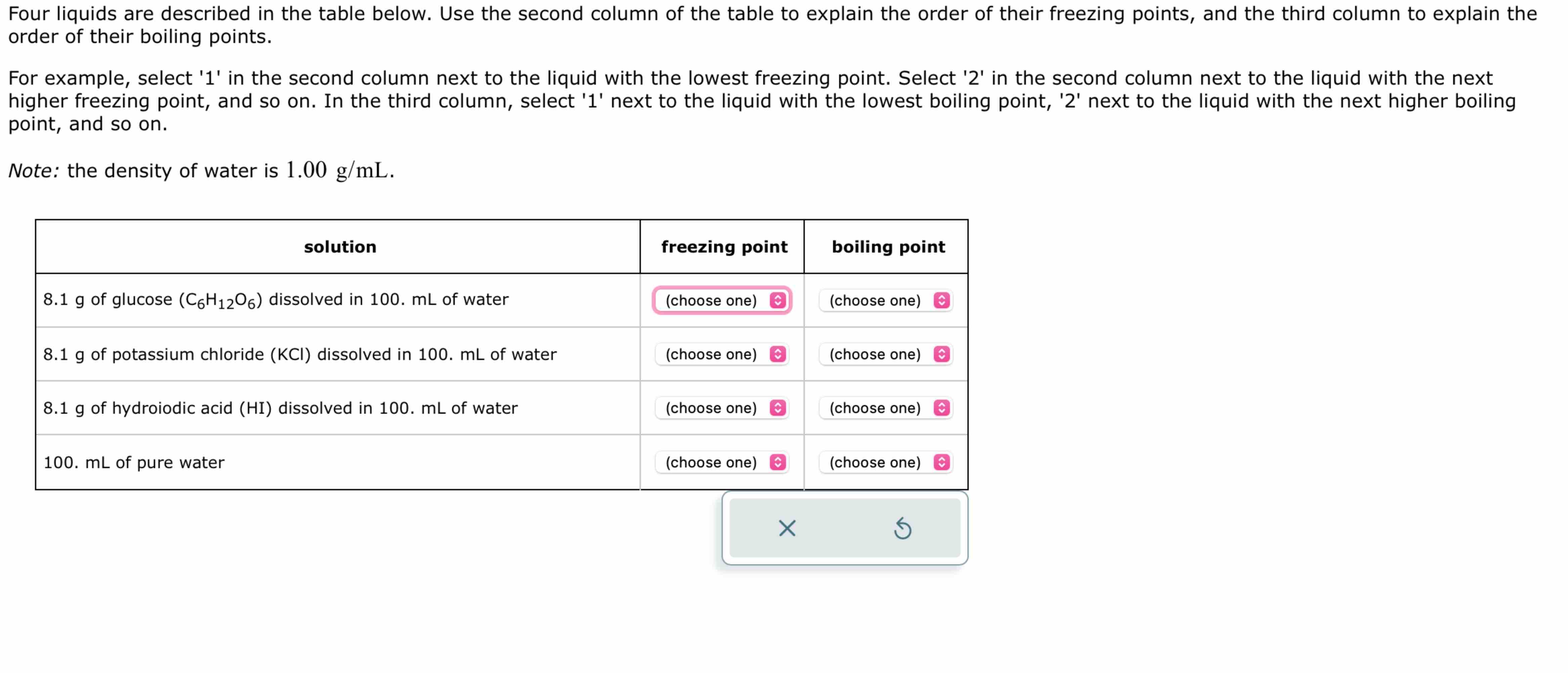 Solved Four liquids are described in the table below. Use | Chegg.com