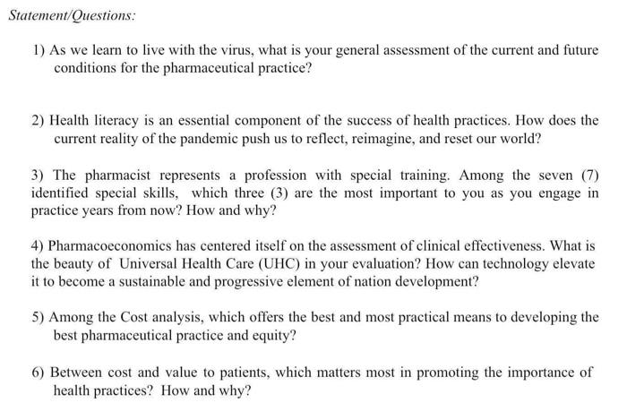 Solved Statement/Questions: 1) As we learn to live with the | Chegg.com