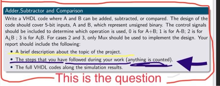 Solved Adder,Subtractor and Comparison Write a VHDL code | Chegg.com