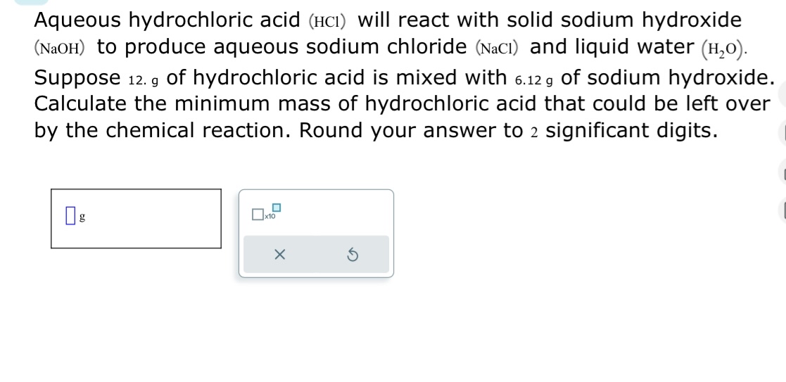 Solved Aqueous hydrochloric acid (HCl) ﻿will react with | Chegg.com