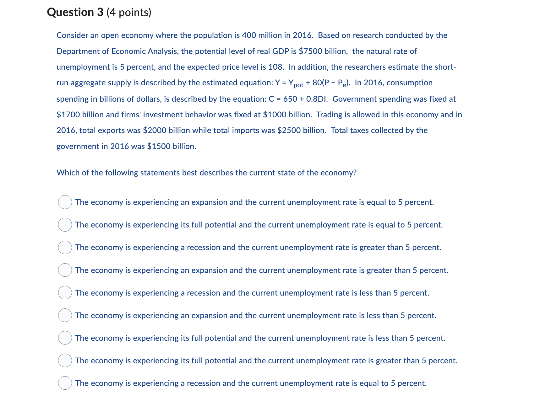 Solved Question 3 (4 ﻿points)Consider an open economy where | Chegg.com