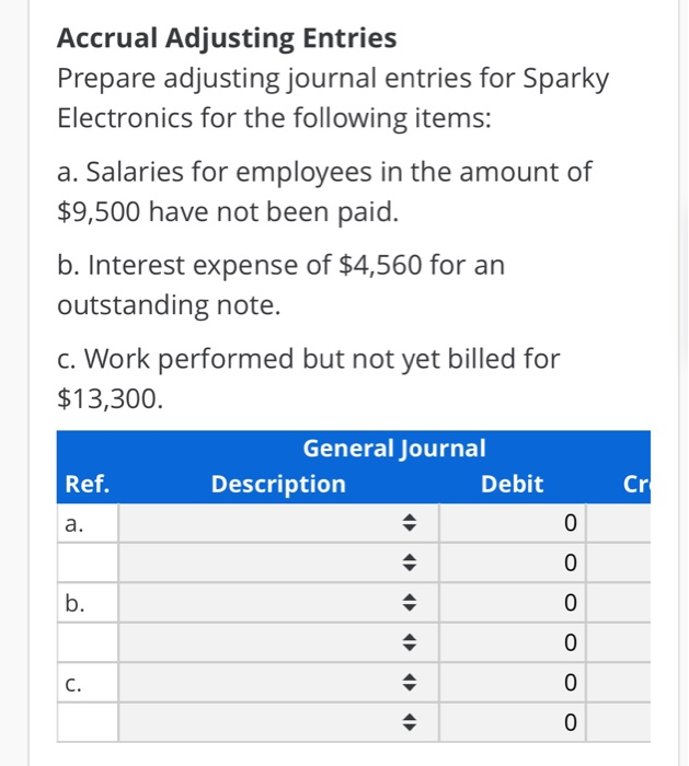 Solved Accrual Adjusting Entries Prepare adjusting journal | Chegg.com