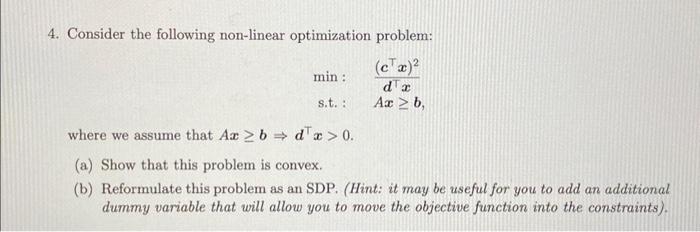 4. Consider the following non-linear optimization | Chegg.com