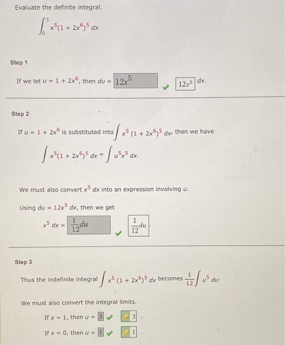 Solved Evaluate the definite integral. 1 x (1 + 2495 0x Step | Chegg.com