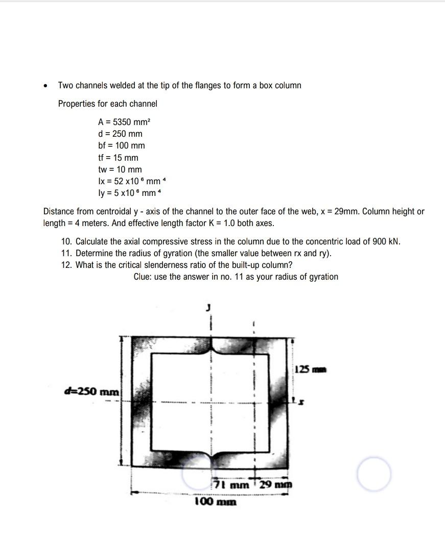 Solved Two channels welded at the tip of the flanges to form | Chegg.com