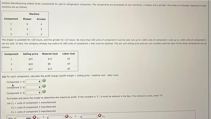 Solved follews: (a) For each component, cakulate the profit | Chegg.com