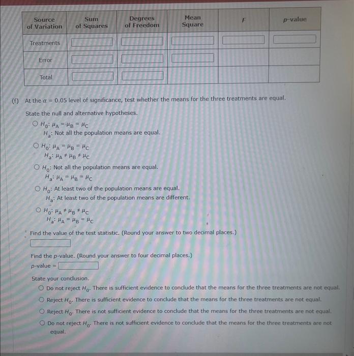 Solved (a) Compute the sum of squares between treatments. | Chegg.com
