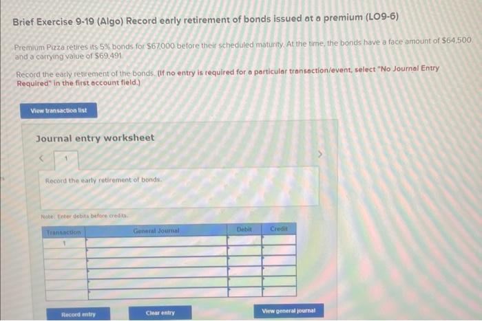 Solved Brief Exercise 9-8 (Algo) Record bond issue at face | Chegg.com