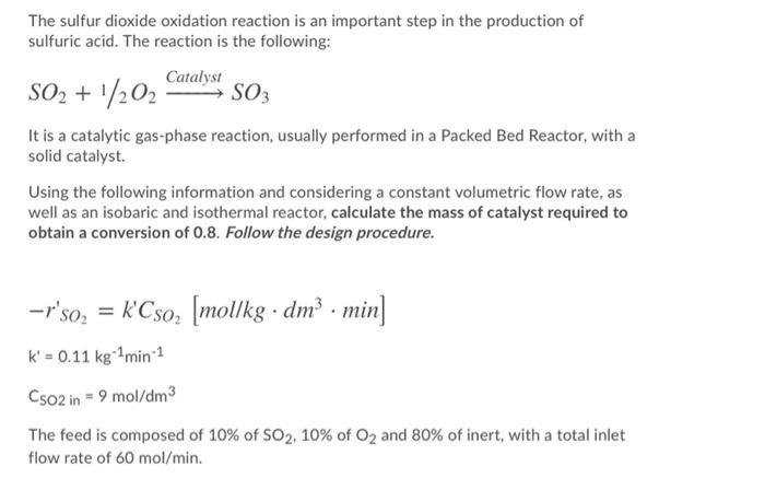 Solved → SO3 The sulfur dioxide oxidation reaction is an | Chegg.com