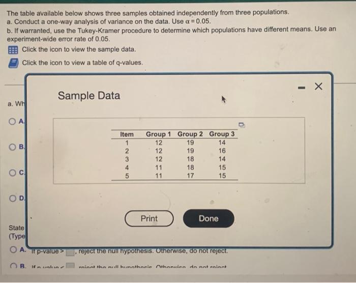 Solved The table available below shows three samples | Chegg.com