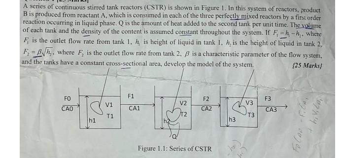 Solved A series of continuous stirred tank reactors (CSTR) | Chegg.com