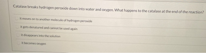 Solved Catalase breaks hydrogen peroxide down into water and | Chegg.com